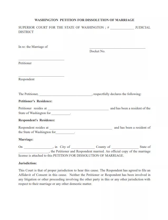 Fillable Form Washington No-Fault Divorce (No Children) | PDFRun