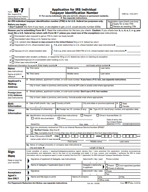Fillable Form W7 (2019) | Edit, Sign & Download in PDF | PDFRun