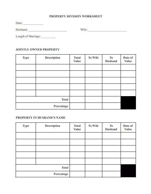 Fillable Form Property Division Worksheet | Edit, Sign & Download in ...
