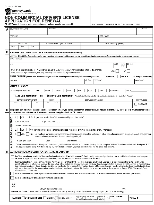 Fillable Form Pennsylvania Driver's License Renewal (2020) | PDFRun