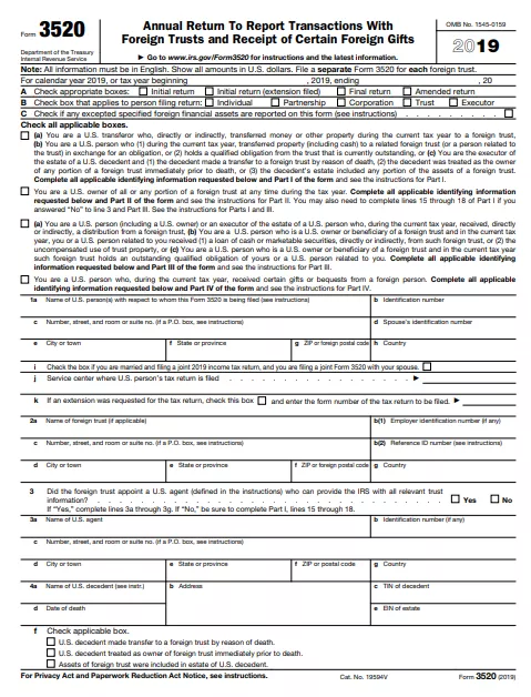 Fillable Form 3520 (2019) | Edit, Sign & Download in PDF | PDFRun