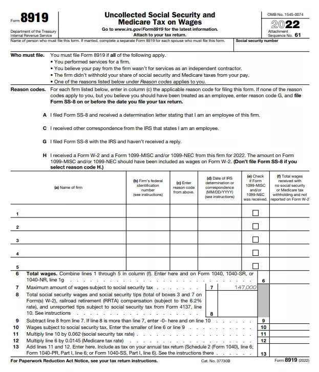 Fillable Form 8919 (2022) | Edit, Sign & Download in PDF | PDFRun
