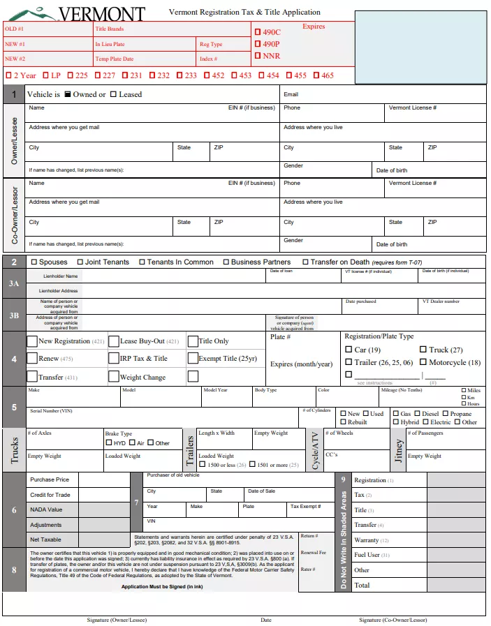 Fillable Form Vermont Vehicle Registration (VD-119) | PDFRun