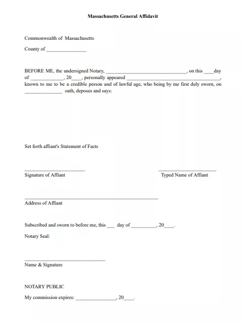 Fillable Form Massachusetts General Affidavit | PDFRun