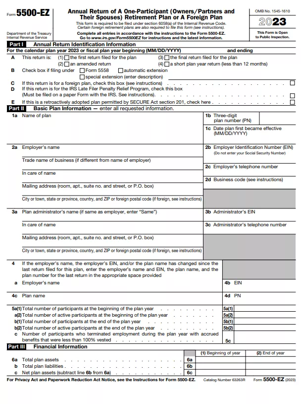 Fillable Form 5500-EZ (2023) | Edit, Sign & Download in PDF | PDFRun
