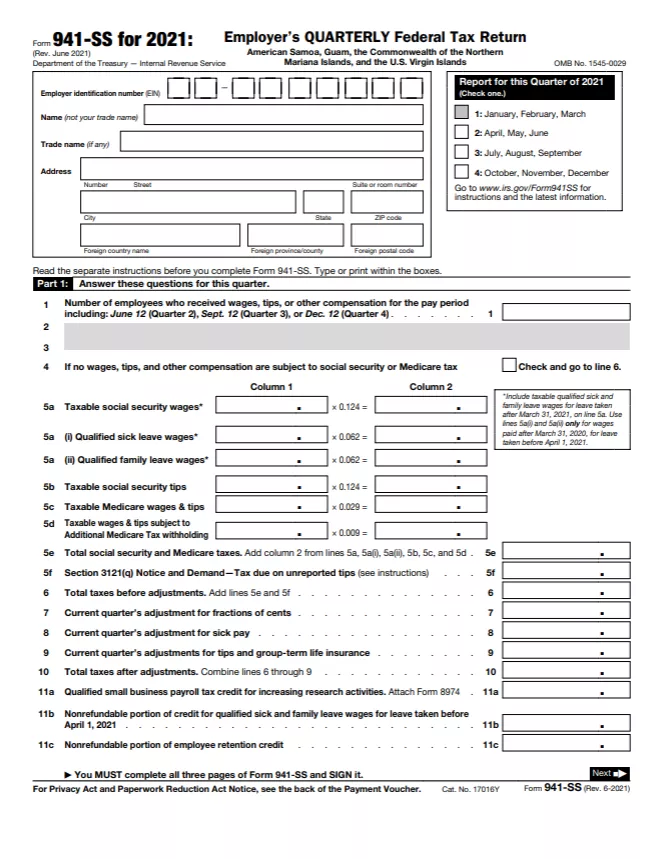 Fillable Form 941-SS (2021) | Edit, Sign & Download in PDF | PDFRun