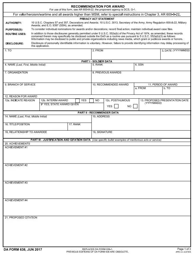 Fillable Form DA 638 (2021) | Edit, Sign & Download in PDF | PDFRun