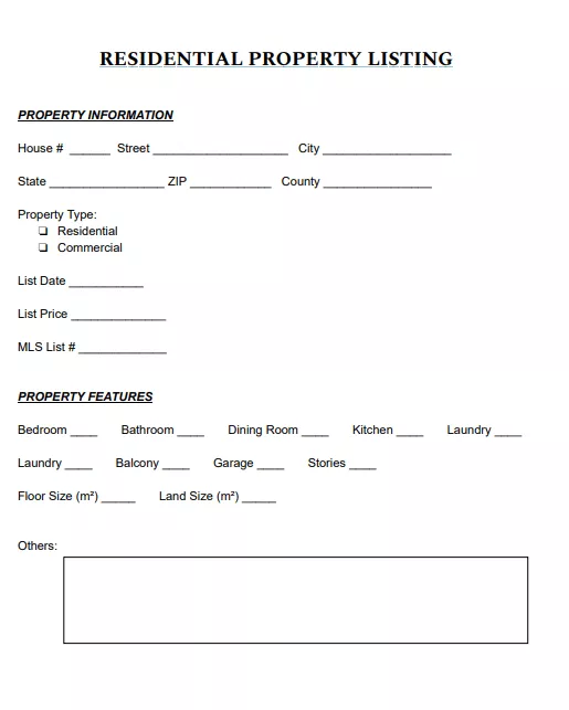 Fillable Form Residential Property Listing | PDFRun