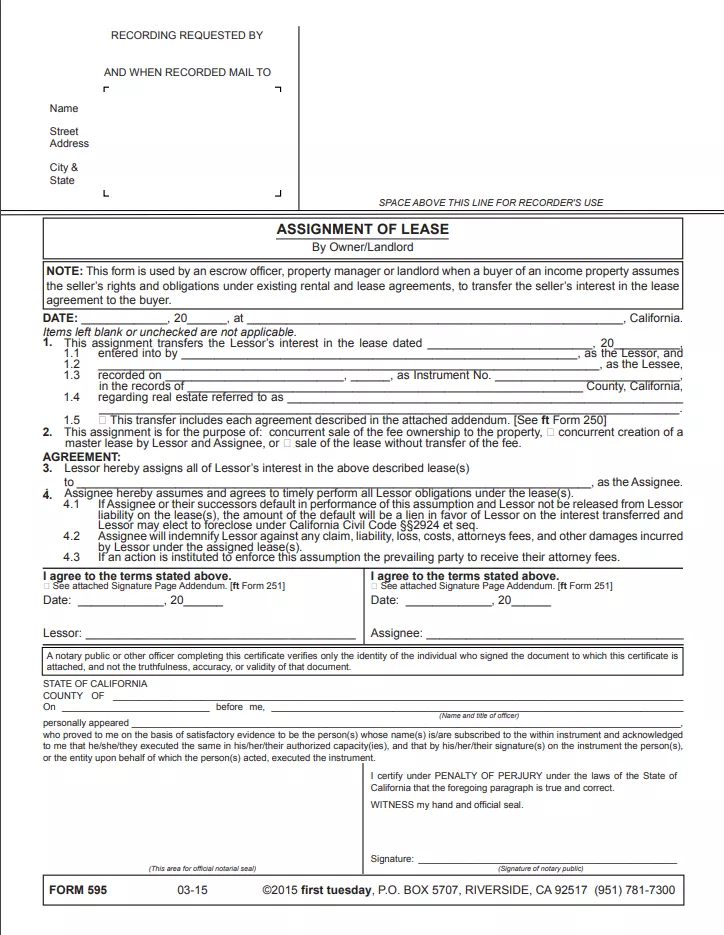 Fillable Form Assignment of Lease by Landlord Lessor | PDFRun