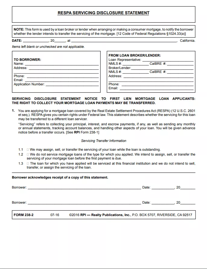 Fillable Form Respa Servicing Disclosure Statement | PDFRun